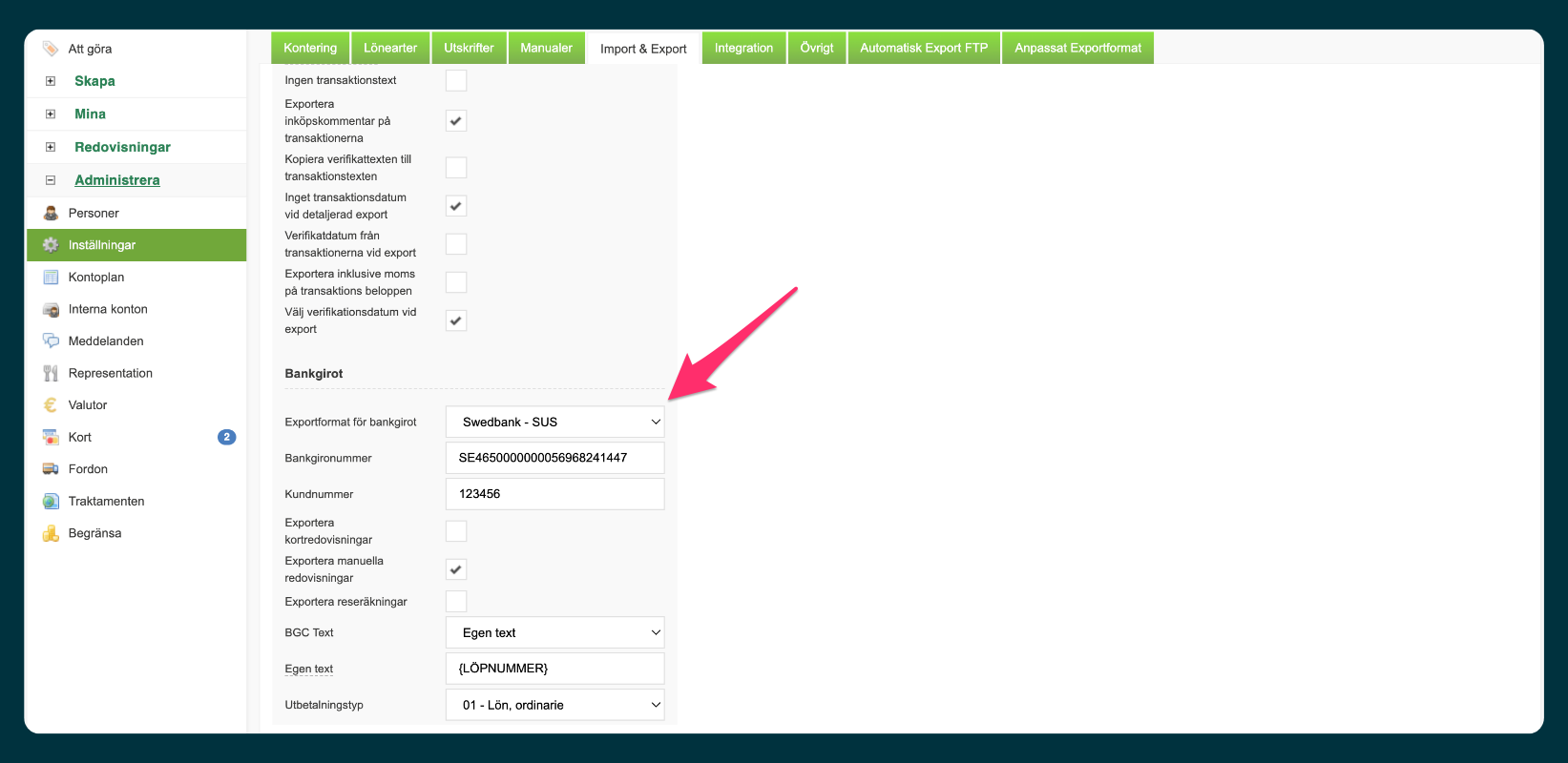 Utbetalningsfil format - SUS